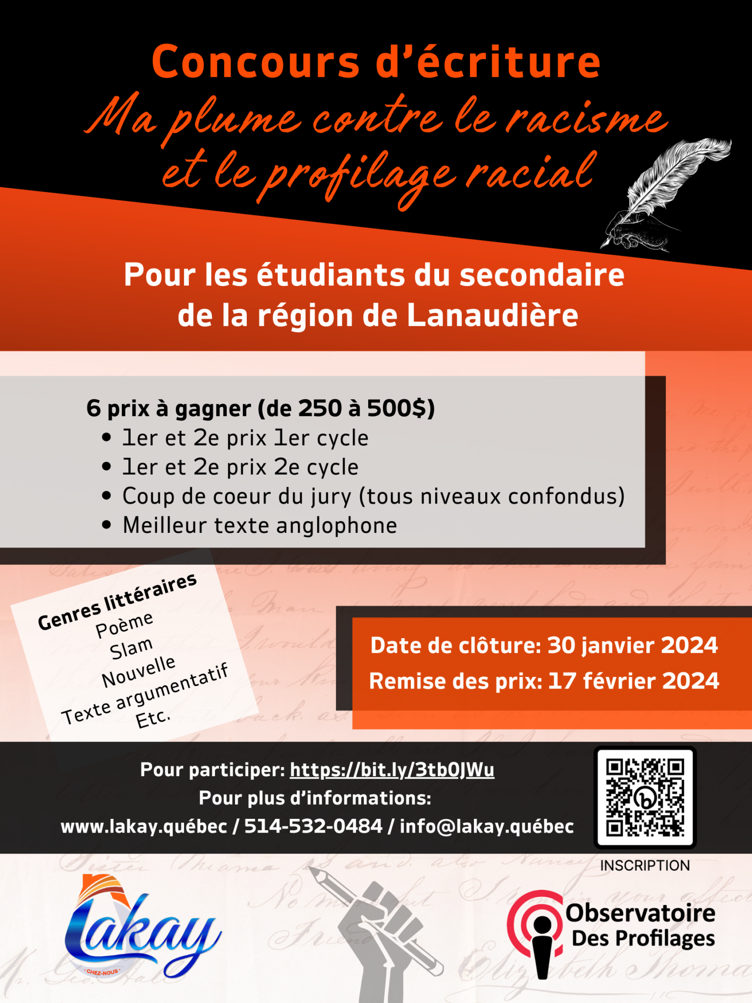 Lancement du concours "Ma Plume contre le racisme et le profilage" pour ...