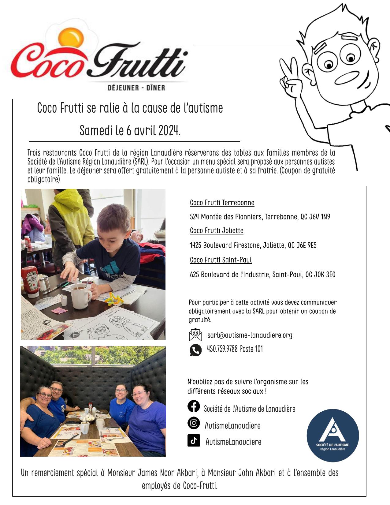 Le 6 avril, les restaurants Coco Frutti se rallient à la cause de l ...